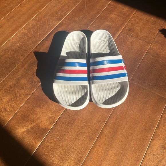 adidas | Shoes | Adidas Slide Sandals White Blue And Red | Poshmark